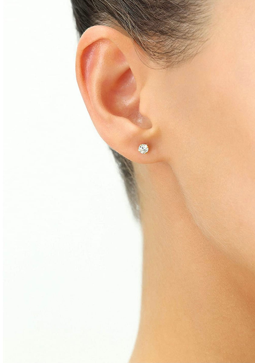 14K Gold 4MM Round Cut Crystal Studs - 2 Finishes – Donatello Gian